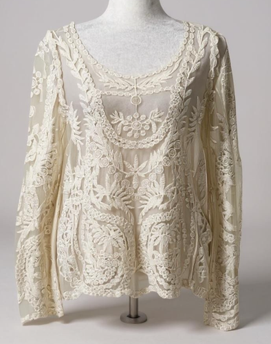 Soho Girls Sheer Embroidered Lace Top Ivory Boho Festival Long Sleeve ...