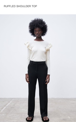 Zara Ruffled Shoulder Top Cream Sz M | eBay