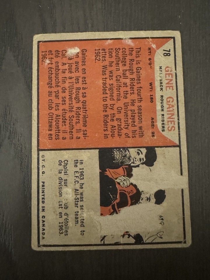 1965 Topps CFL #78 GENE GAINES Ottawa Rough Riders Football Card | eBay