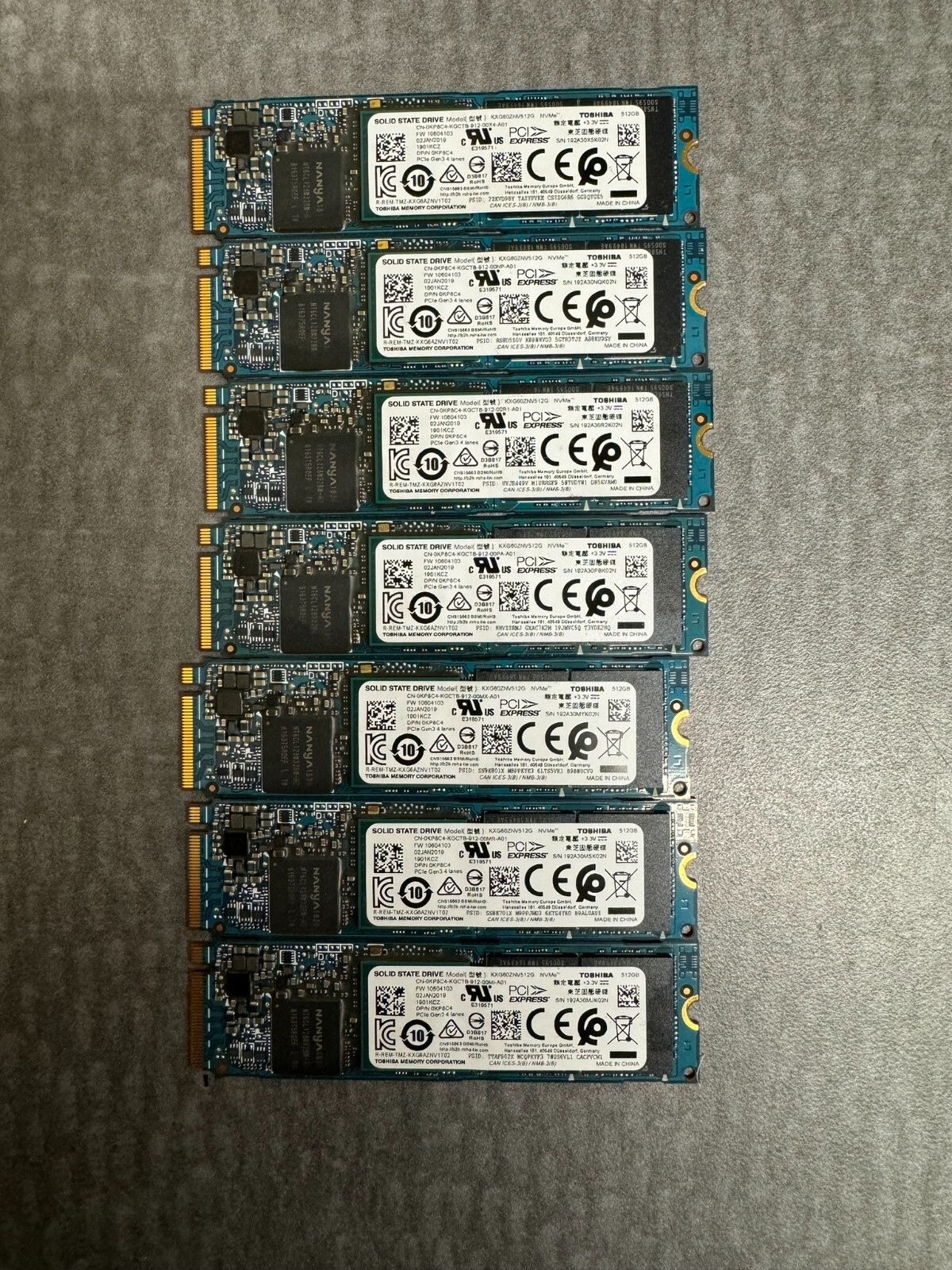 ** Lot of 7 Toshiba 512GB NVMe M.2 Solid State Drives SSD KXG60ZNV512G ...