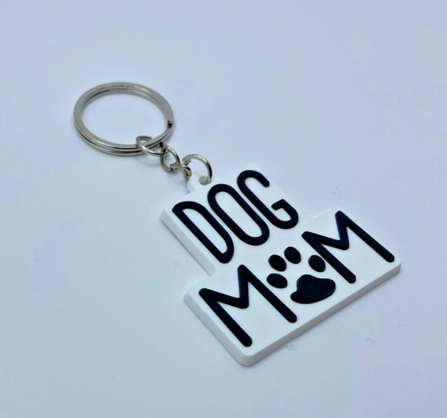 Dog Mum Keyring Cute 2D Rubber Key Chain Dog Owner Gift Paw Print Key ...
