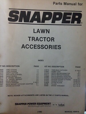 Snapper LT11 LT12 LT16 Lawn Tractor ALL Implement Accessories Parts ...