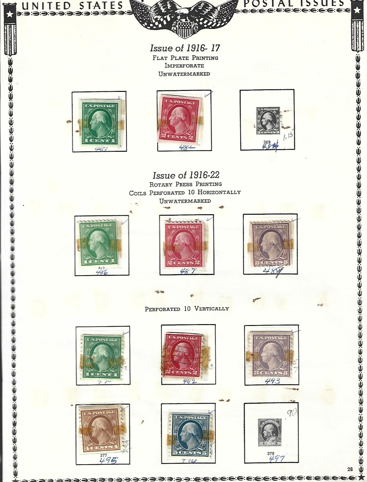 US Stamp, SC#481-497, MNHOG, F/VF, PERF 10, UNWMK COIL & Imperf STAMPS ...