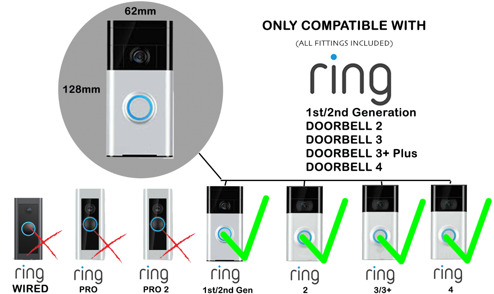 Ring Wall Spacer Ring Doorbell 1st 2nd Gen 2 3 4 PLUS Bracket 10
