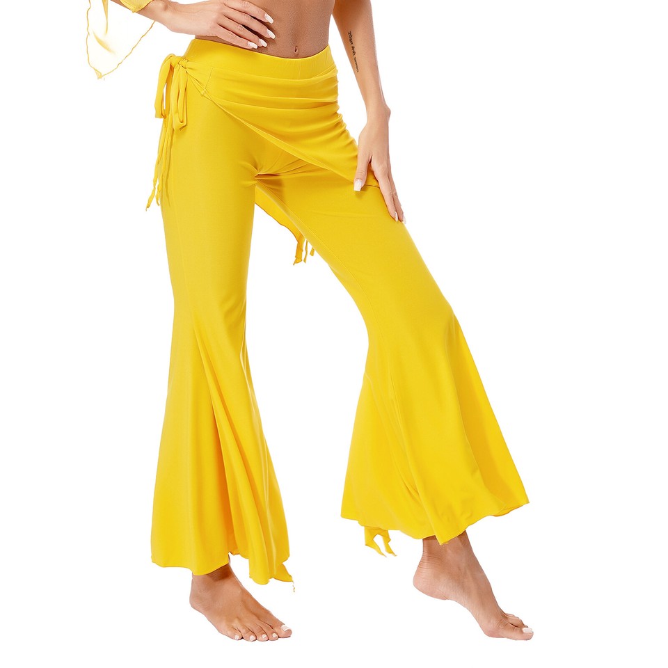 Womens Bottoms Wide Leg Belly Dance Elastic Waistband Pants Solid Color ...