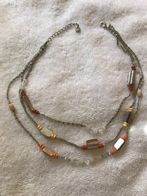 Ann Taylor LOFT Triple Chain Silver Tone Bead Shell Necklace | eBay