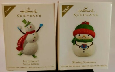 Hallmark Keepsake Ornaments Snowmen Snow Buddies Let it Snow & Sharing ...