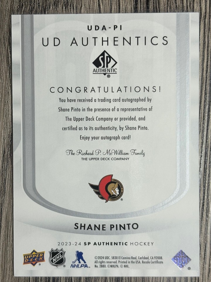 2023-24 SP Authentic UD Authentics Autographs #UDAPI Shane Pinto | eBay
