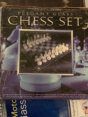 Classic Glass Chess Board Set Clear & Frosted Pieces Game Gift Boxed 10 ...