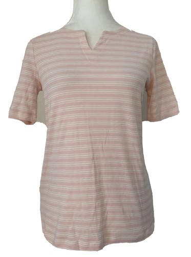 Talbots Womens Pullover Top Cotton Split Neck Short Sleeve Pink Stripe P Small | eBay