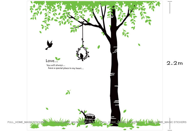 Giant Green Tree & Birds Removable Wall Stickers Vinyl Art Decal Mural ...