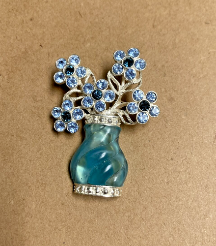 Vtg Avon Turquoise Blue Vase Rhinestone Flower Silver tone Brooch Pin ...