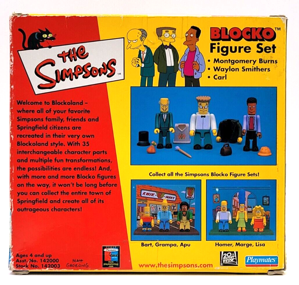 Simpsons BLOCKO FIGURE SET - Mr Burns Waylon Smithers Carl PLAYMATES ...