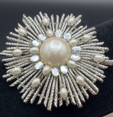 Talbots Vintage Sunburst Modernist Brooch Pin with Rhinestones and ...