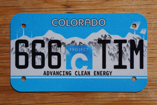 Colorado MOTORCYCLE License Plate # 666 TIM - ADVANCING CLEAN ENERGY | eBay
