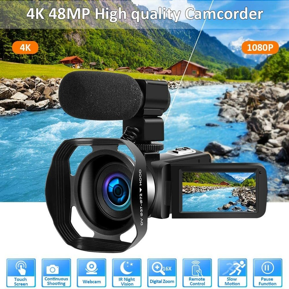 Video Camera Ultra HD 4K Night Vision Camcorder LED Light Microphone ...