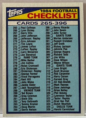 1984 Topps Football Checklist #396 F4 | eBay