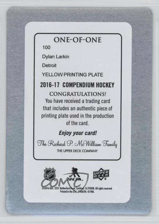 2016-17 Upper Deck Compendium Printing Plate Yellow 1/1 Dylan Larkin ...