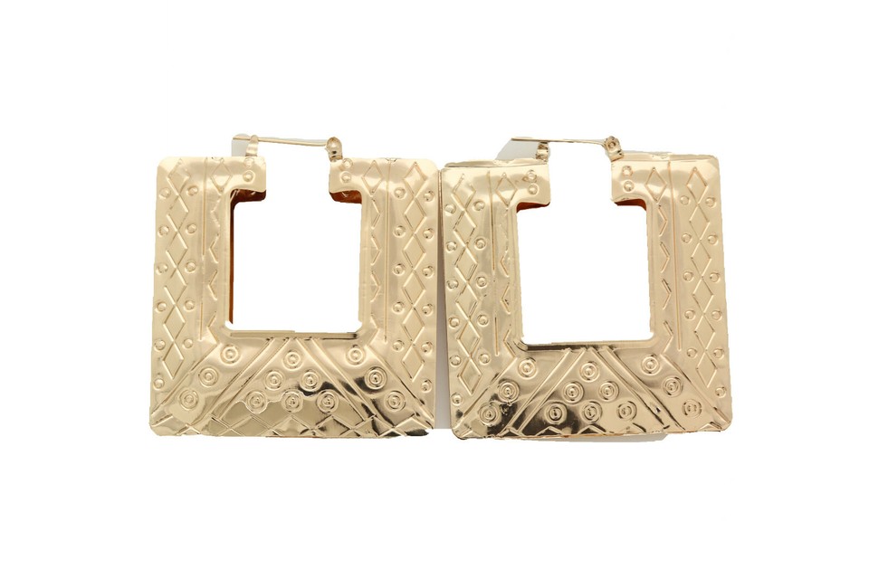 Fun Women Hook Earrings Set Gold Color Metal Square Shape Geometric ...
