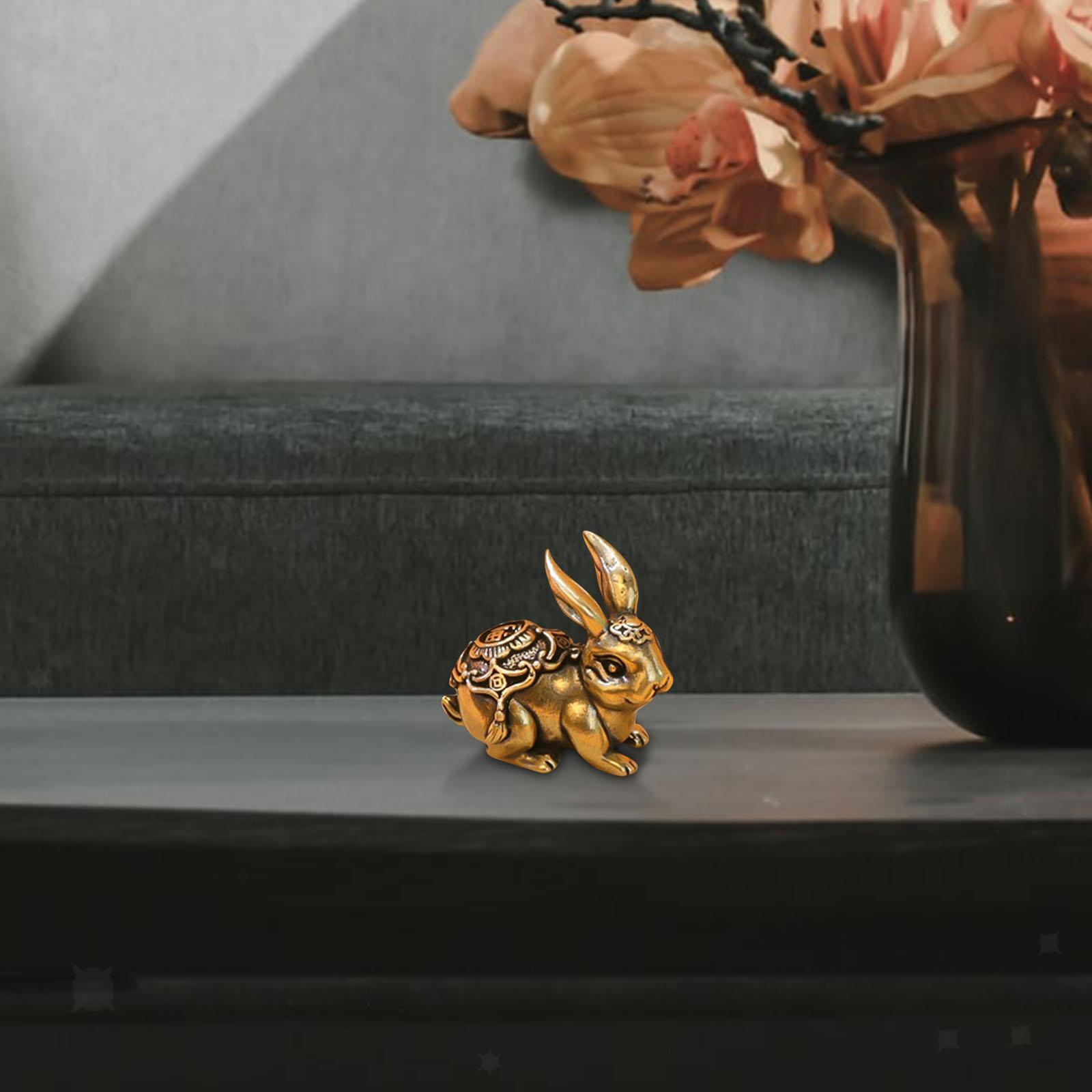 Brass Rabbit Statue Feng Shui Decor Party Supplies Crafts Sculpture ...