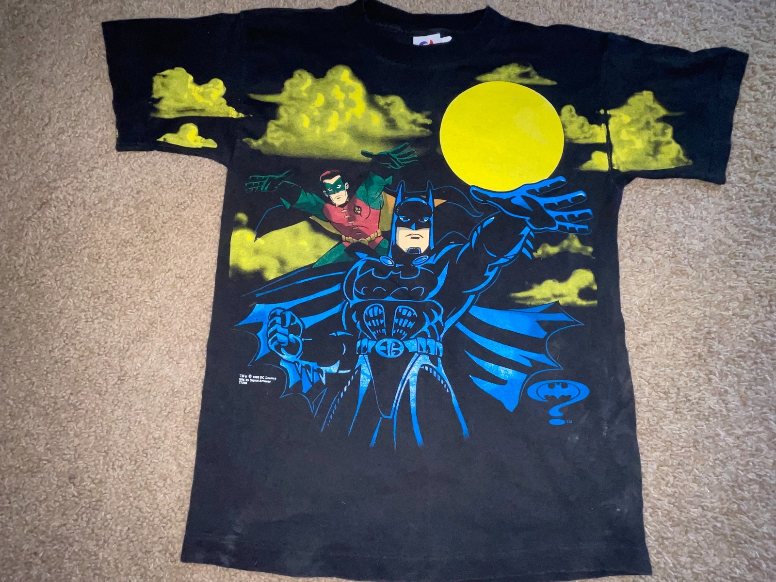 VTG 90S BATMAN ROBIN DC COMICS 1995 ALL OVER PRINT SH… - Gem