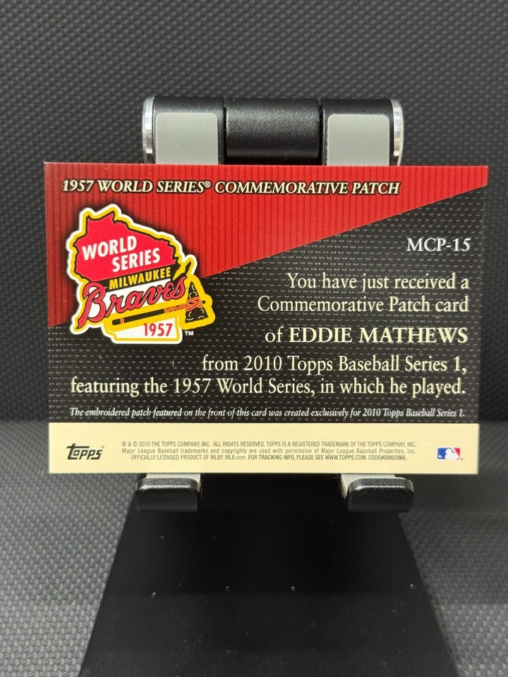 2010 Topps Eddie Mathews 1957 WS Commemorative Patch #MCP-15 Braves | eBay