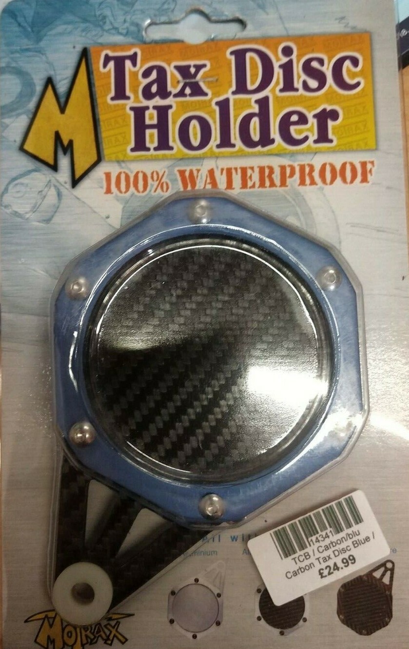 Motrax Motorcycle Tax Disc Holder Aluminium Carbon Fibre Blue CLEARANCE ...