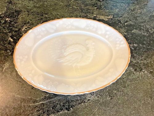 Turkey Platter Anchor Hocking #2390 Thanksgiving Serving White Milk ...