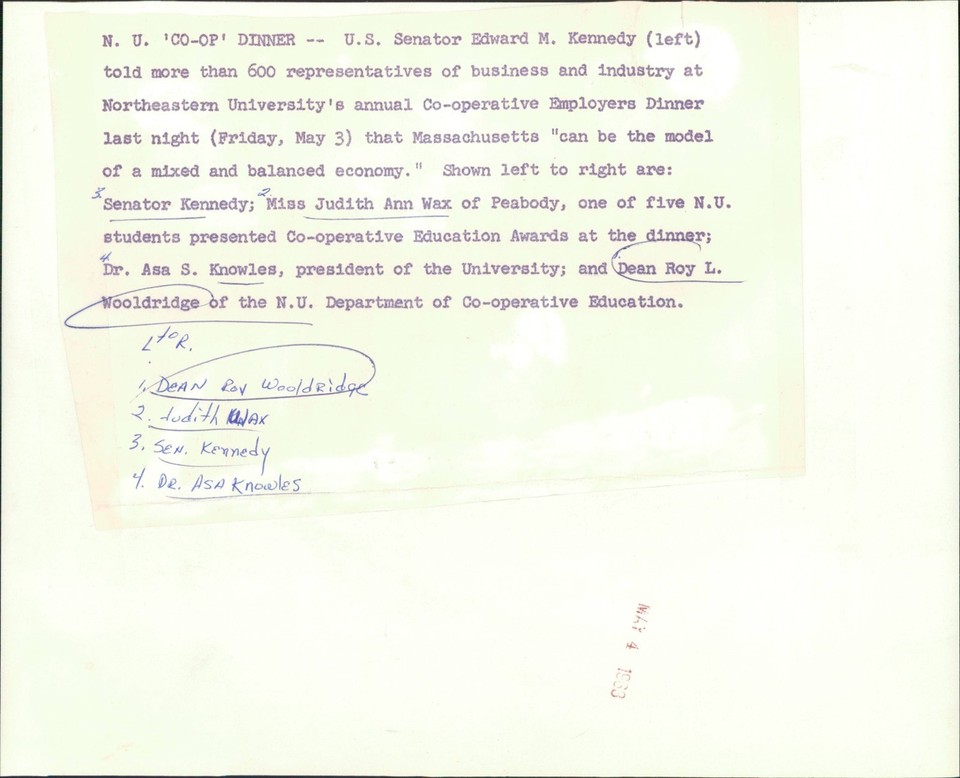 1963 Original Photo Senator Ted Kennedy Asa Knowles at Northeastern ...