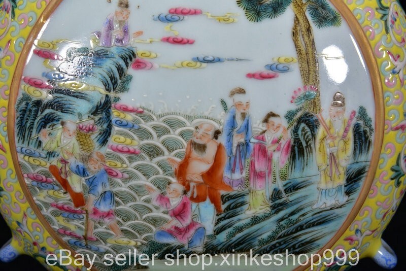 9.2" Old Chinese Qianlong Marked Fencai Porcelain 8 Immortals Flat ...