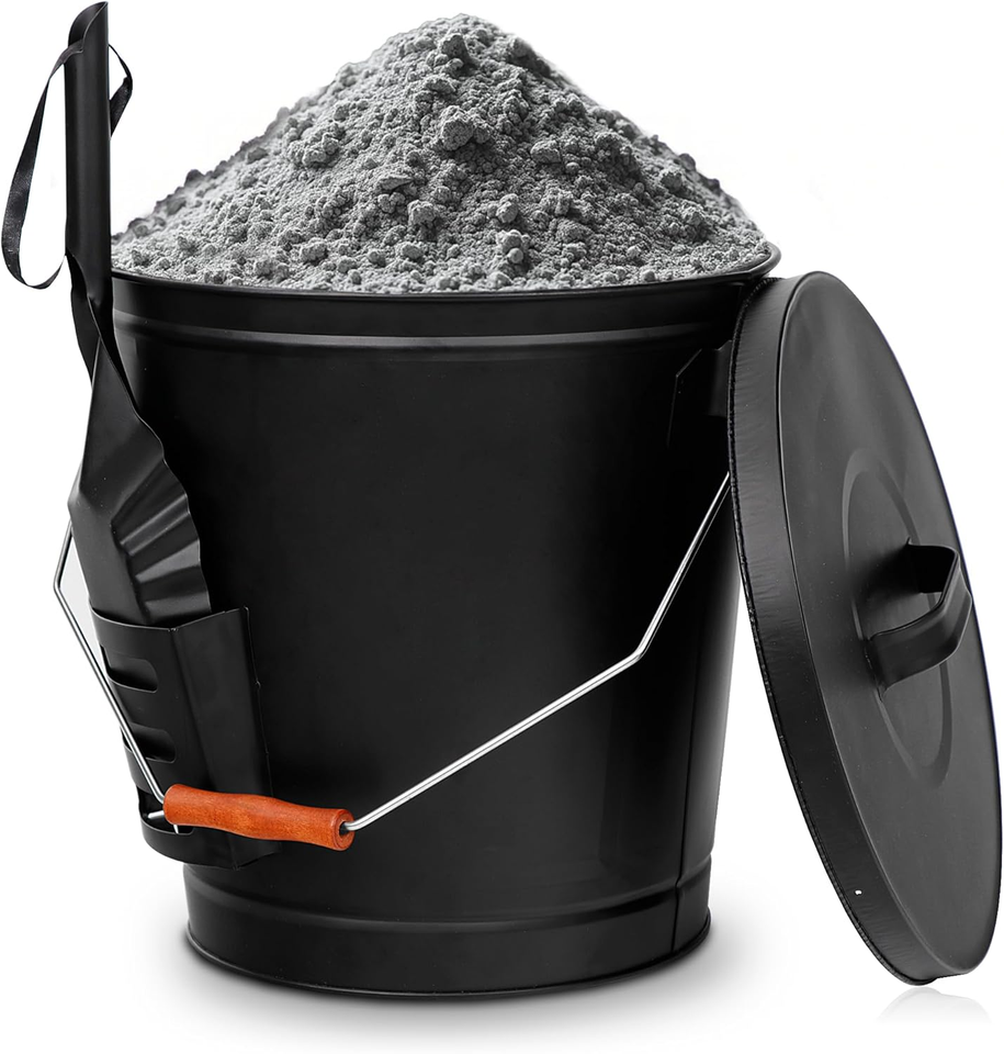 5.15 Gallon Ash Bucket with Lid & Shovel - Galvanized Metal Coal Bucket ...