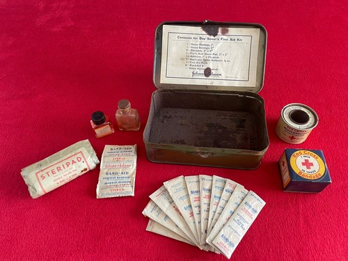 BSA Boy Scout 1940s First Aid Kit w/ Contents OFFICIAL Tin Box | eBay