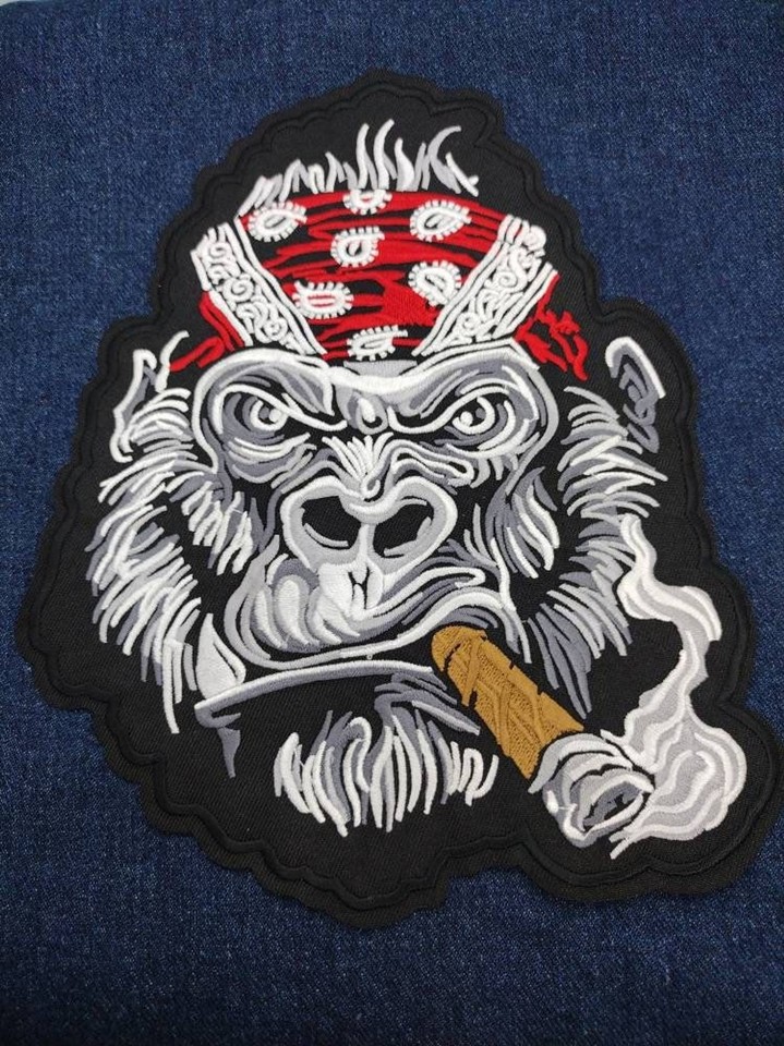 Gorilla biker embroidered iron on back patch Jacket patches w red ...