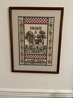 Vintage Completed Cross Stitch “Grade A Milk” Cross Stitch | eBay