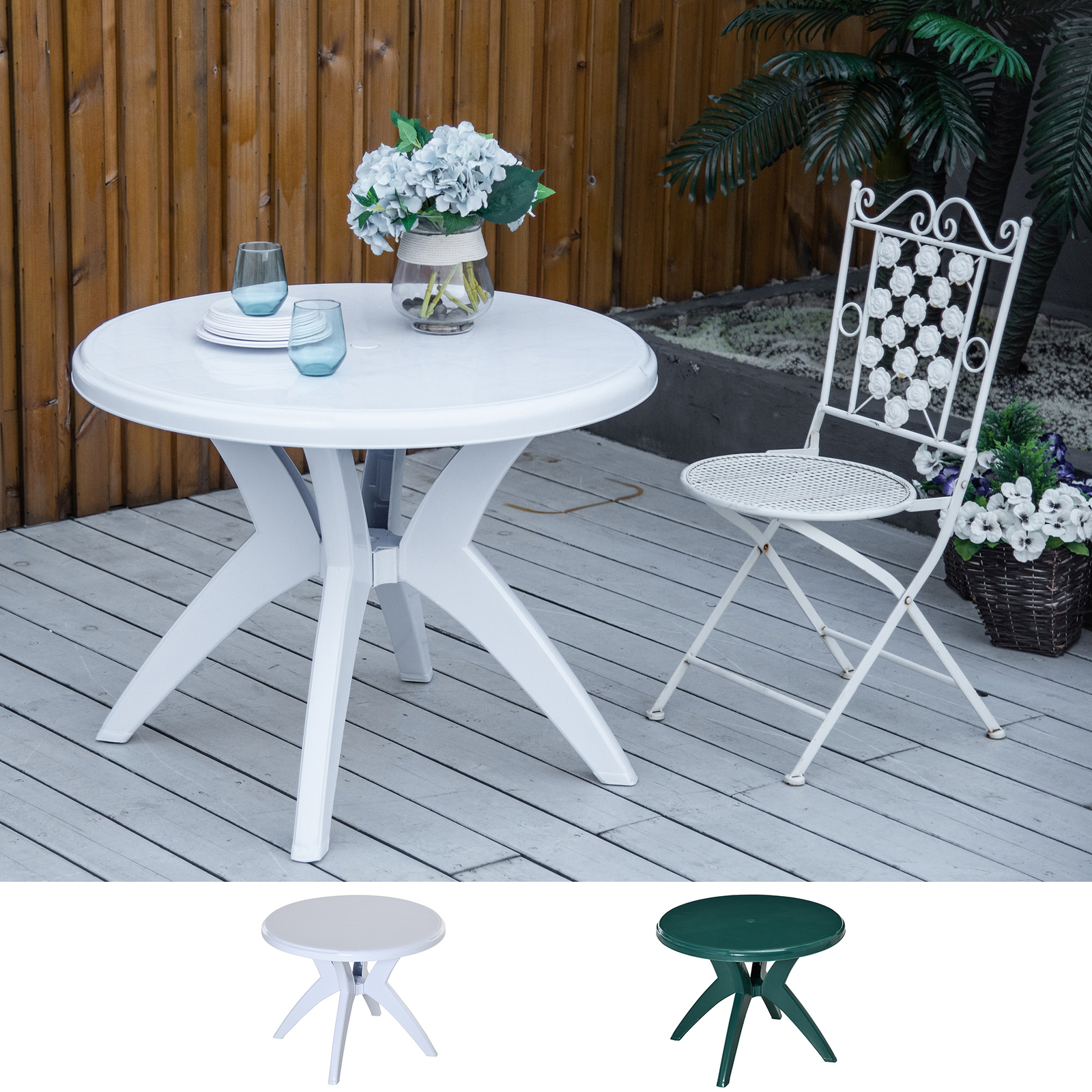 3' Round Outdoor Plastic Dining Table w/ Umbrella Hole for Garden ...