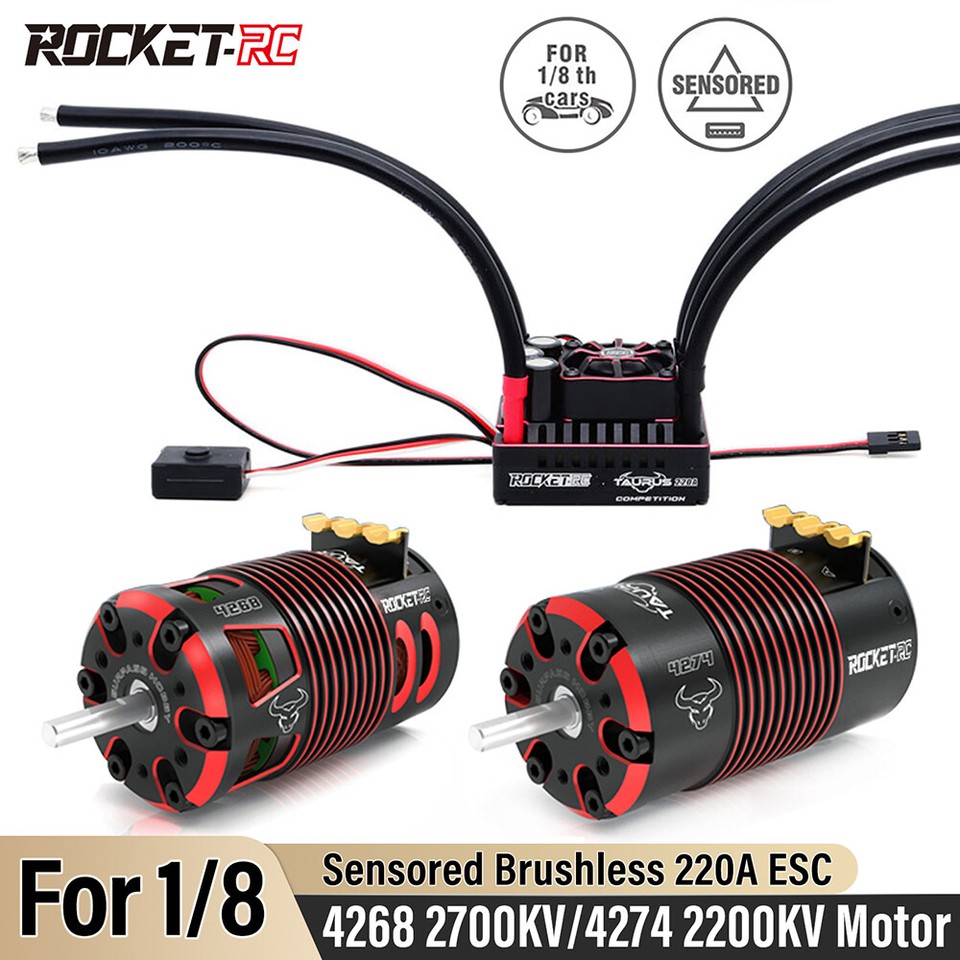 ROCKET-RC 220A Brushless ESC BEC 2-4S Heatsink Motor for 1/8 RC Car ...
