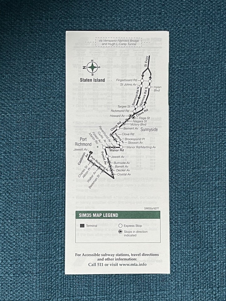 New York City MTA NYC Transit Staten Island Express Bus Timetable SIM35 ...
