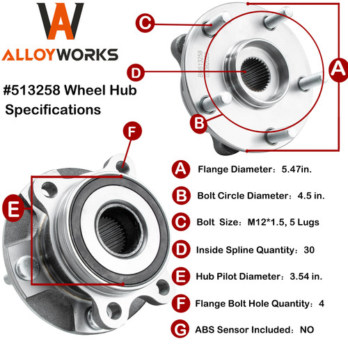513258 Front Wheel Hub & Bearing Assembly for 2011-18 Toyota RAV4 Mirai ...