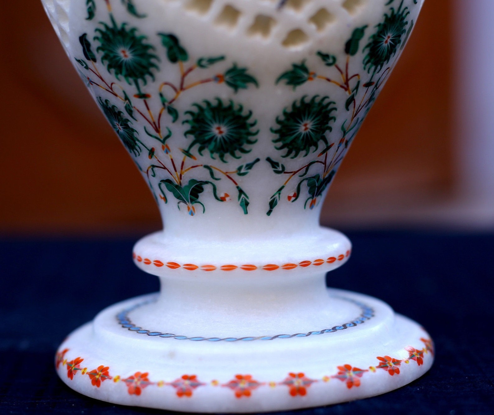 9" White Marble Flower Pot Grill Work Semi Inlaid Marquetry Patio Arts ...