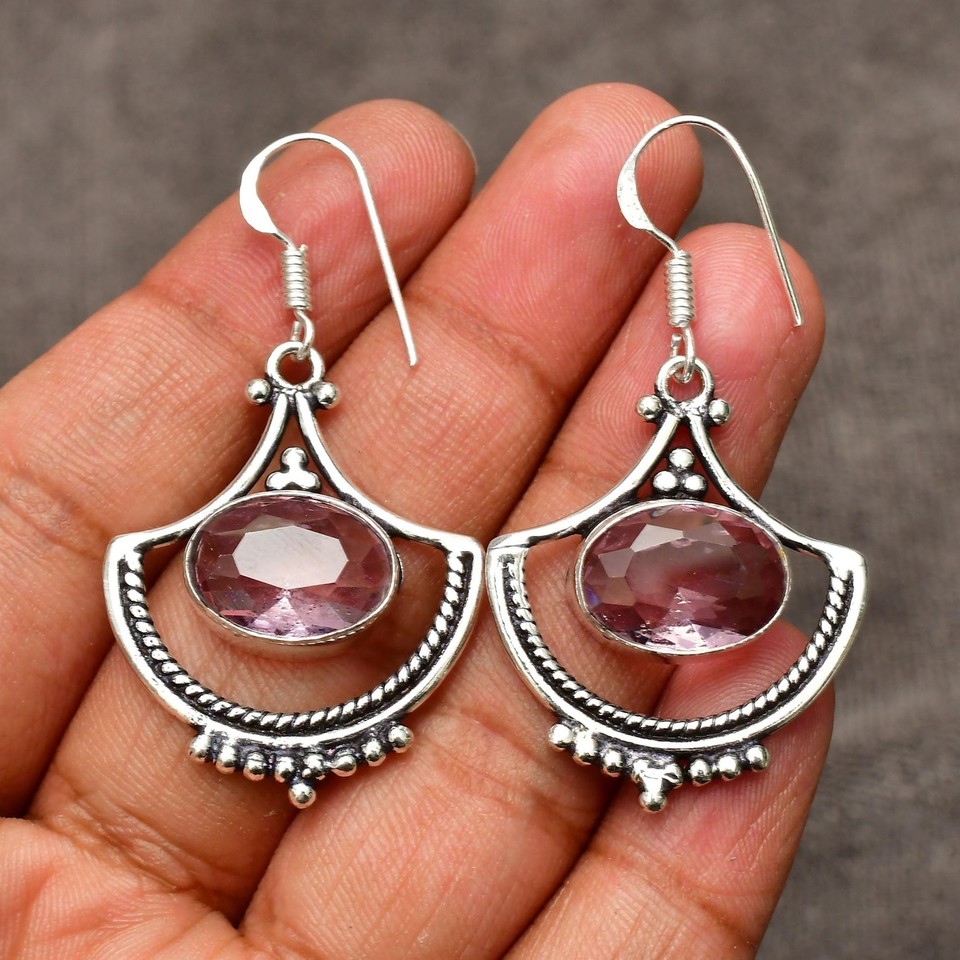 Pink Kunzite Earrings : 925 Sterling Silver Handmade Gemstone Jewelry ...