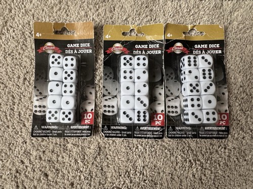 Lot of 3 Game Dice Packs 10 Count Each White Replacement Dice Set | eBay