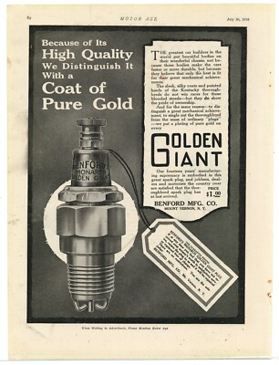 1916 Benford Golden Giant Spark Plugs Ad: Benford Mfg. Mount Vernon ...