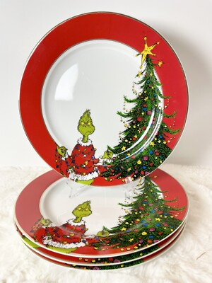GRINCH Set Of 4 Ceramic Santa Grinch CHRISTMAS Holiday Dinner Plates | eBay