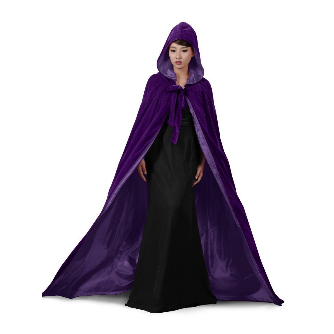 Velvet Hooded Cloak Gothic Vampire Wicca Robe Medieval Larp Cape ...