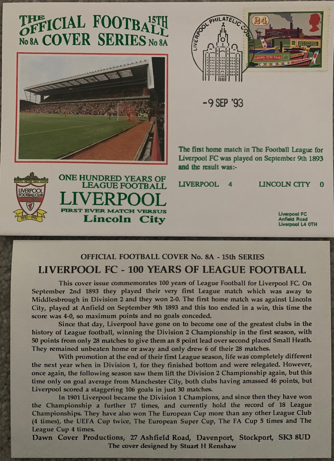 LIVERPOOL V LINCOLN CITY 1993 DAWN FIRST DAY COVER | eBay UK