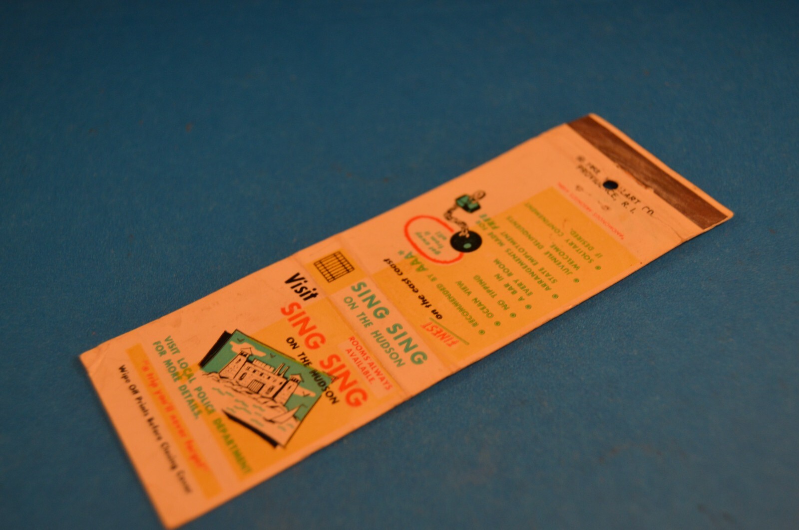 "VISIT SING SING ON THE HUDSON" MATCHCOVER Vintage humor joke prison ...