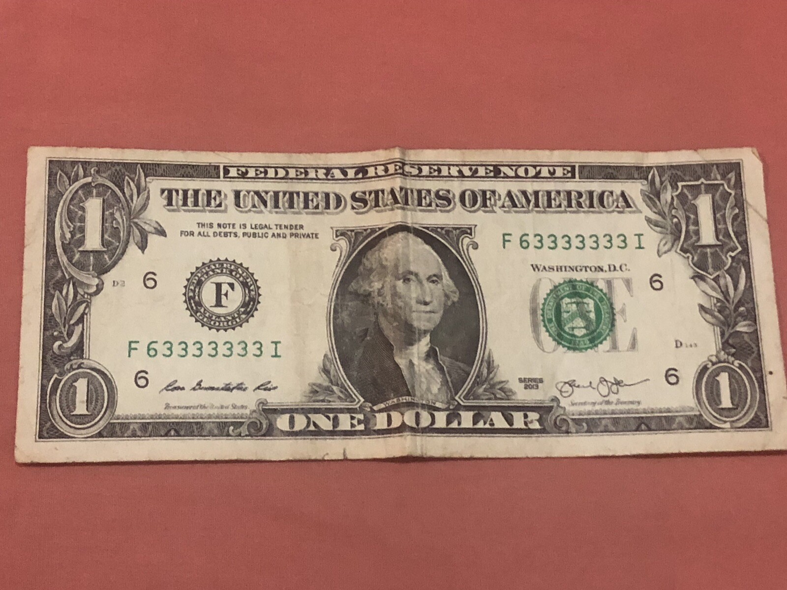 RARE Fancy serial number dollar bill. Super 3! F 63333333 I. | eBay