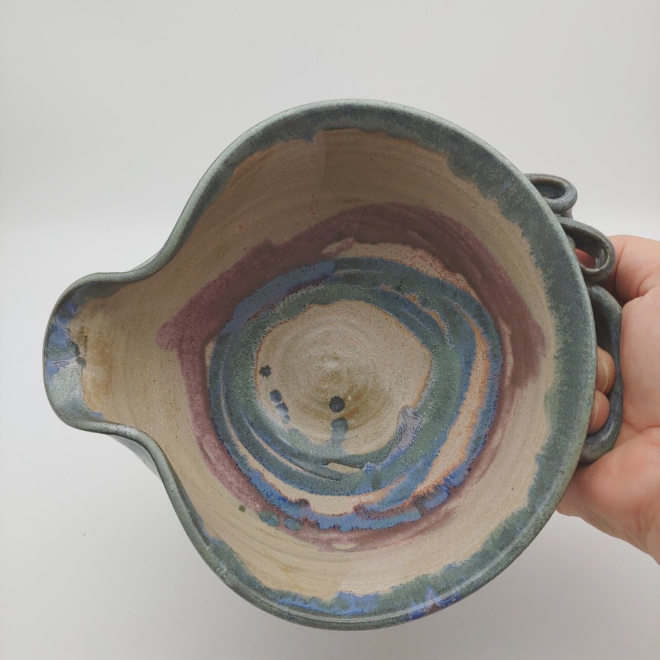 Handmade Signed Pottery Batter Mixing Bowl - 3c Small Green Beige ...