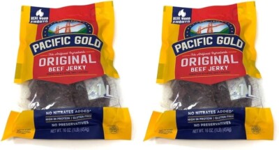 2 Packs Pacific Gold Natural Wood Smoked Original Beef Jerky 16 oz Each ...