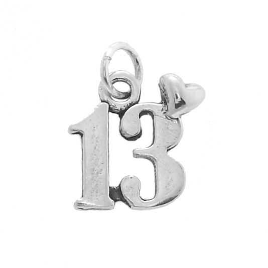 Sterling Silver Number 13 Thirteen Thirteenth Birthday 13th Heart Charm ...